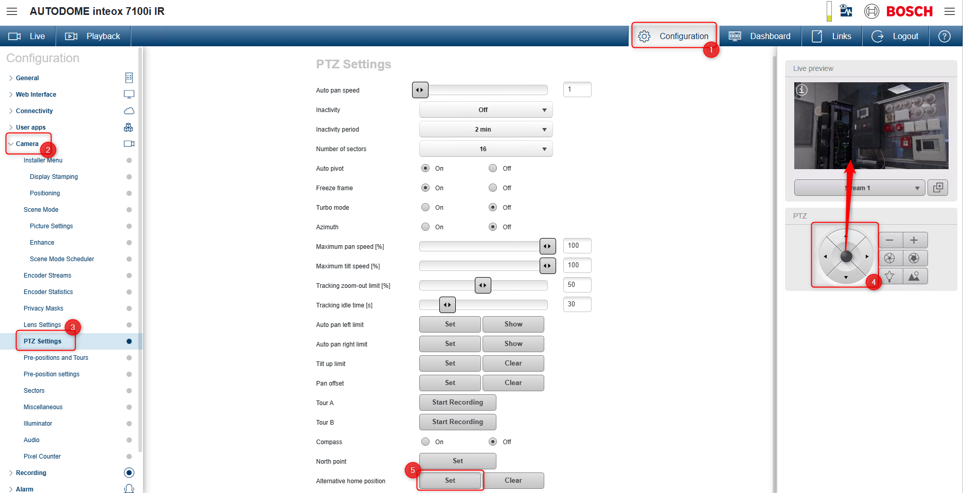 Why is the Bosch PTZ camera image pointing at the wall after a power ...