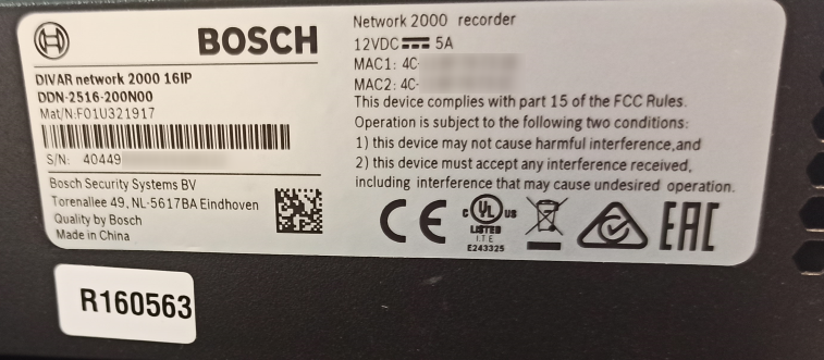What information is required for password reset of Bosch recorder (XF ...