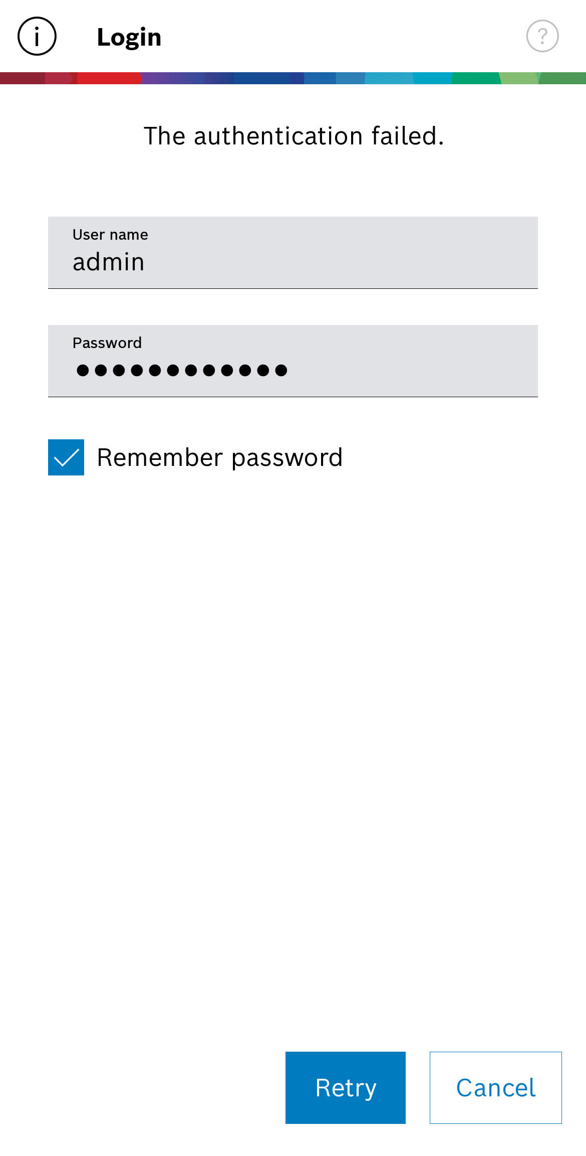 Why the Live view shows ‘Authentication failed’ in Video Security App?