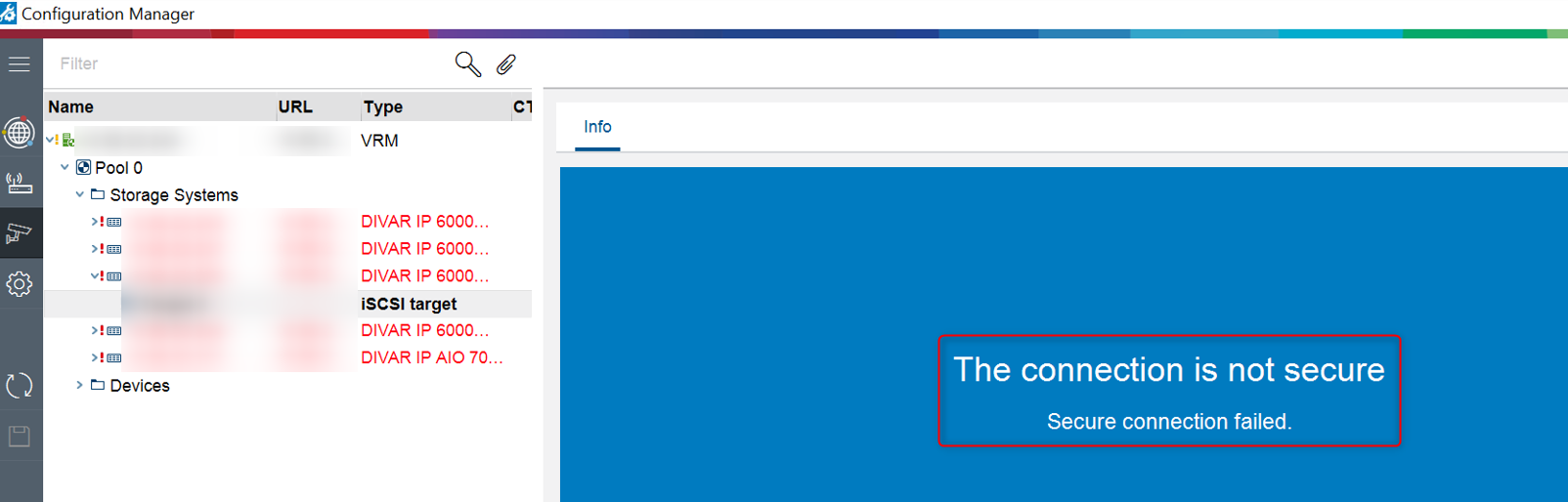 'The connection is not secure. Secure connection failed' message occurs in Configuration Manager